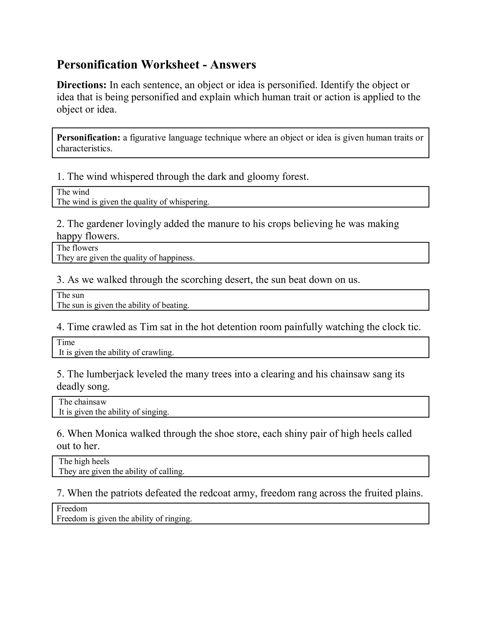 Personification worksheet and ans | PDF | Desserts and Baking | Food ...