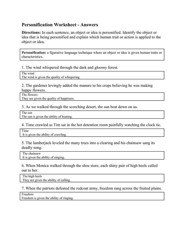 Personification worksheet and ans | PDF | Desserts and Baking | Food ...