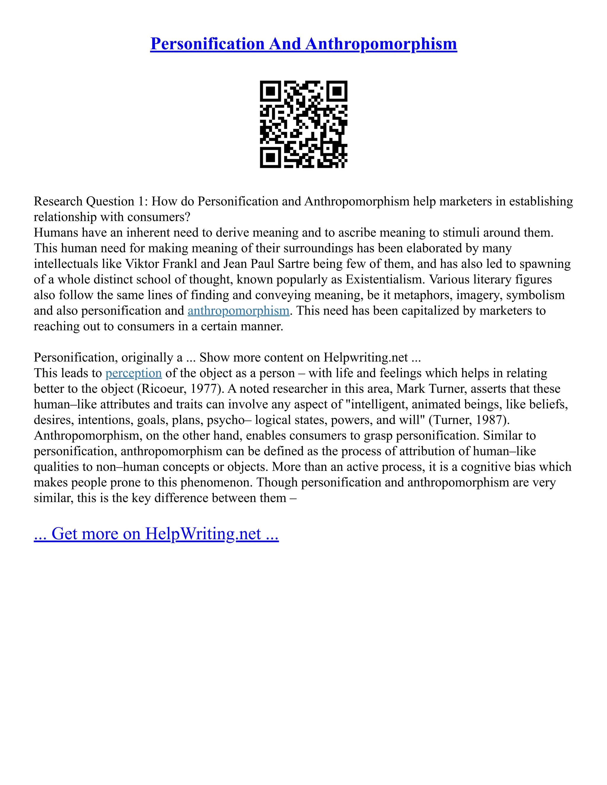 Personification And Anthropomorphism | PDF