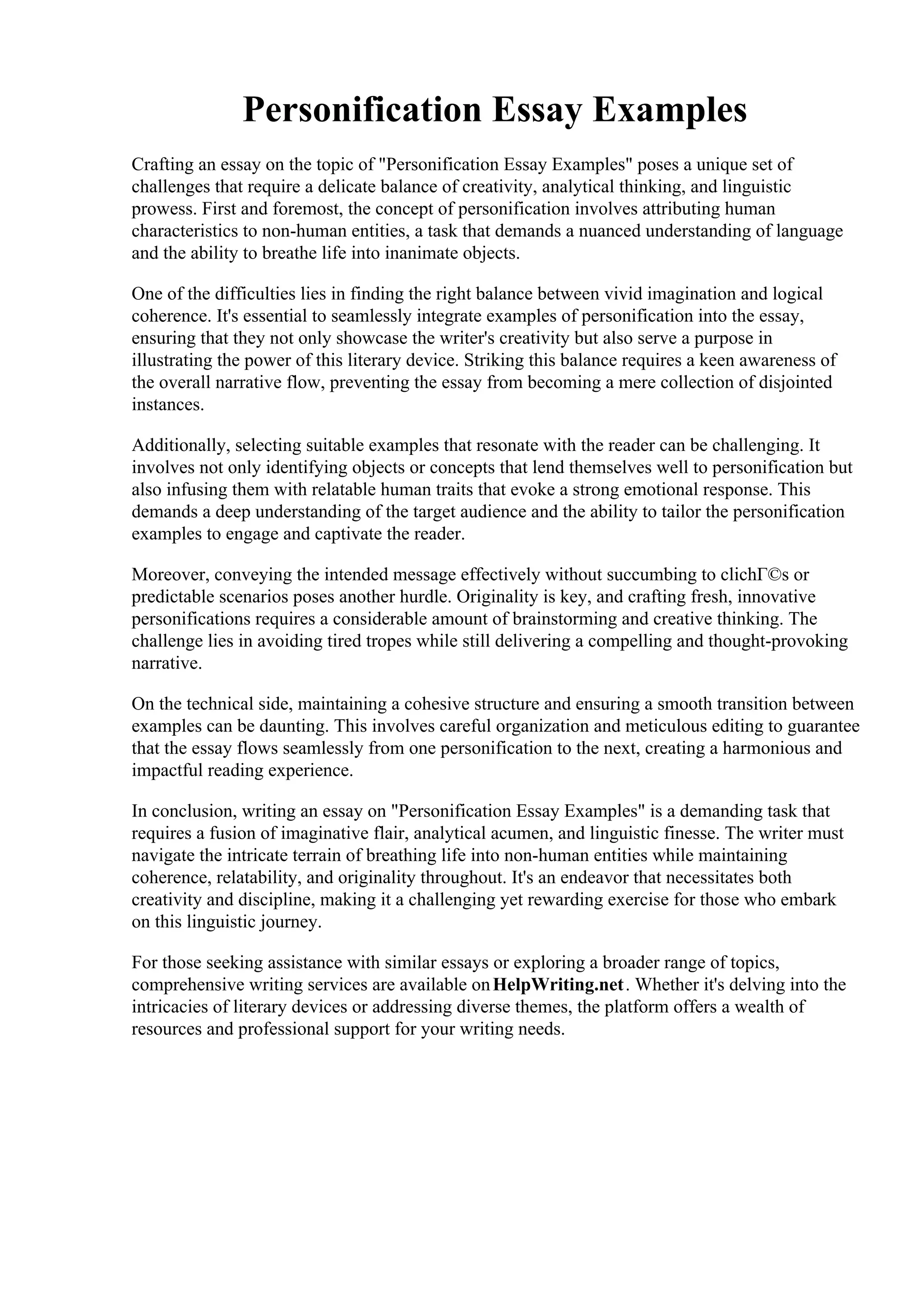 Personification Essay Examples | PDF