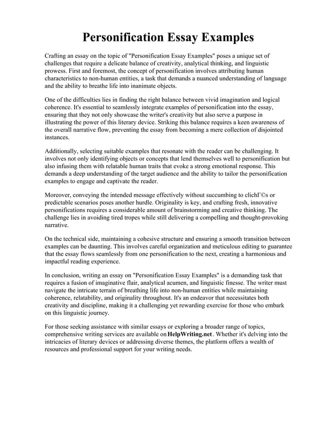 Personification Essay Examples | PDF | Single Life | Family and ...