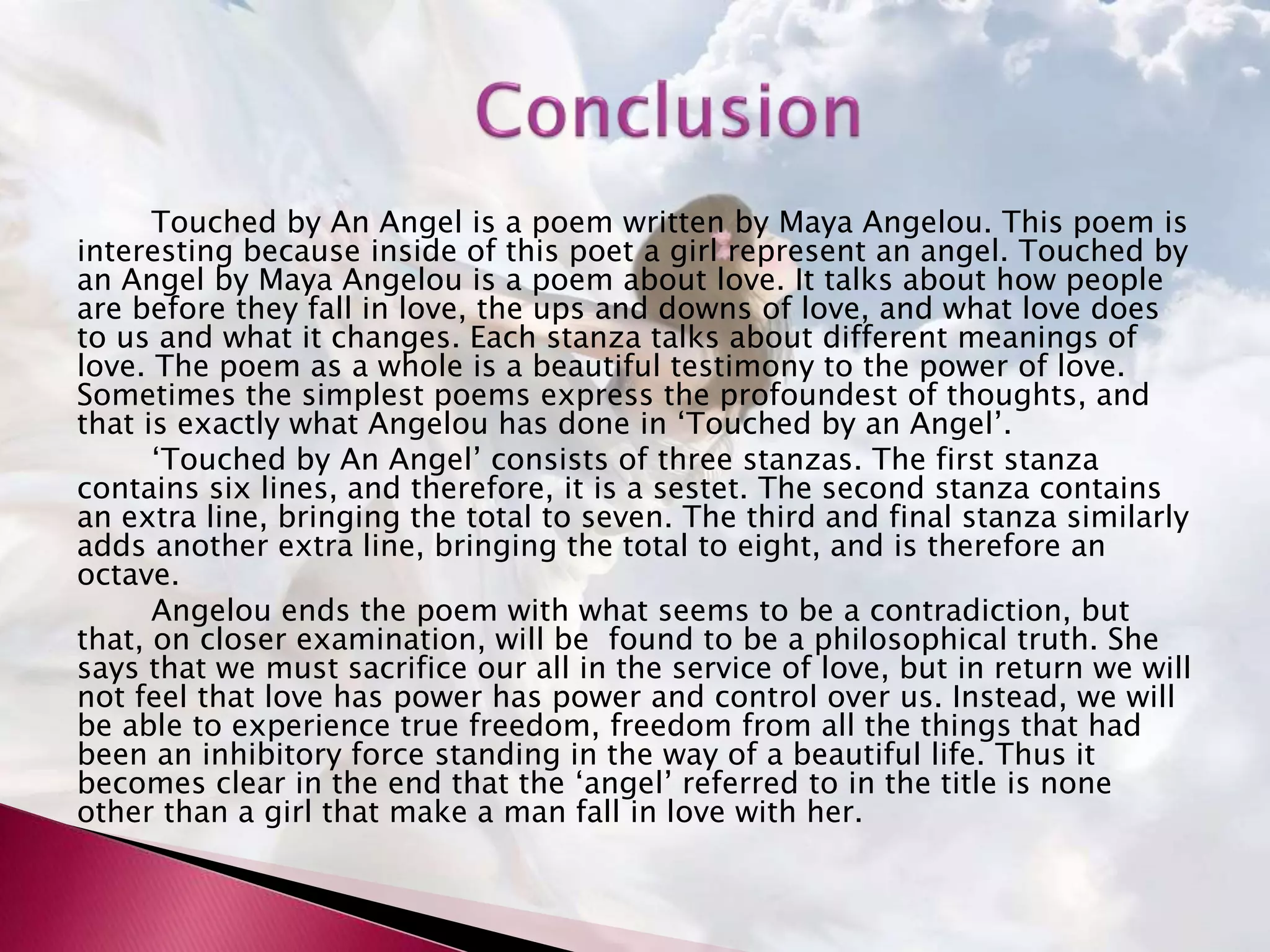 Poem analysis of Maya Angelou's Touched By An Angel | PPTX