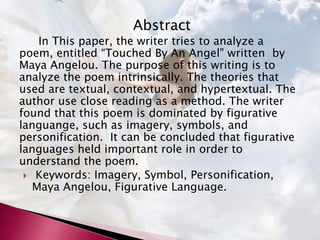 Poem analysis of Maya Angelou's Touched By An Angel | PPTX