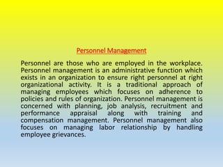Personnel management vs human resource management | PPTX