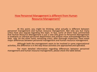 Personnel management vs human resource management | PPTX