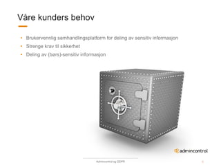 Personvern og etterlevelse av GDPR i Admincontrol | PPT