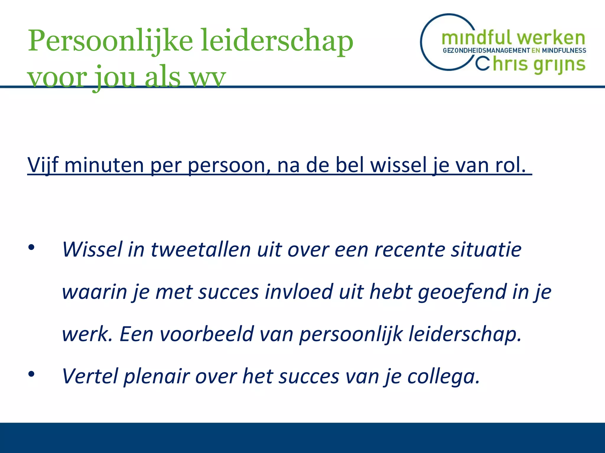 Workshop A - Persoonlijk leiderschap | PPT