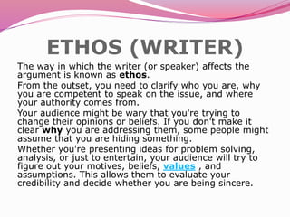 Ethos, Pathos, Logos in writing | PPT