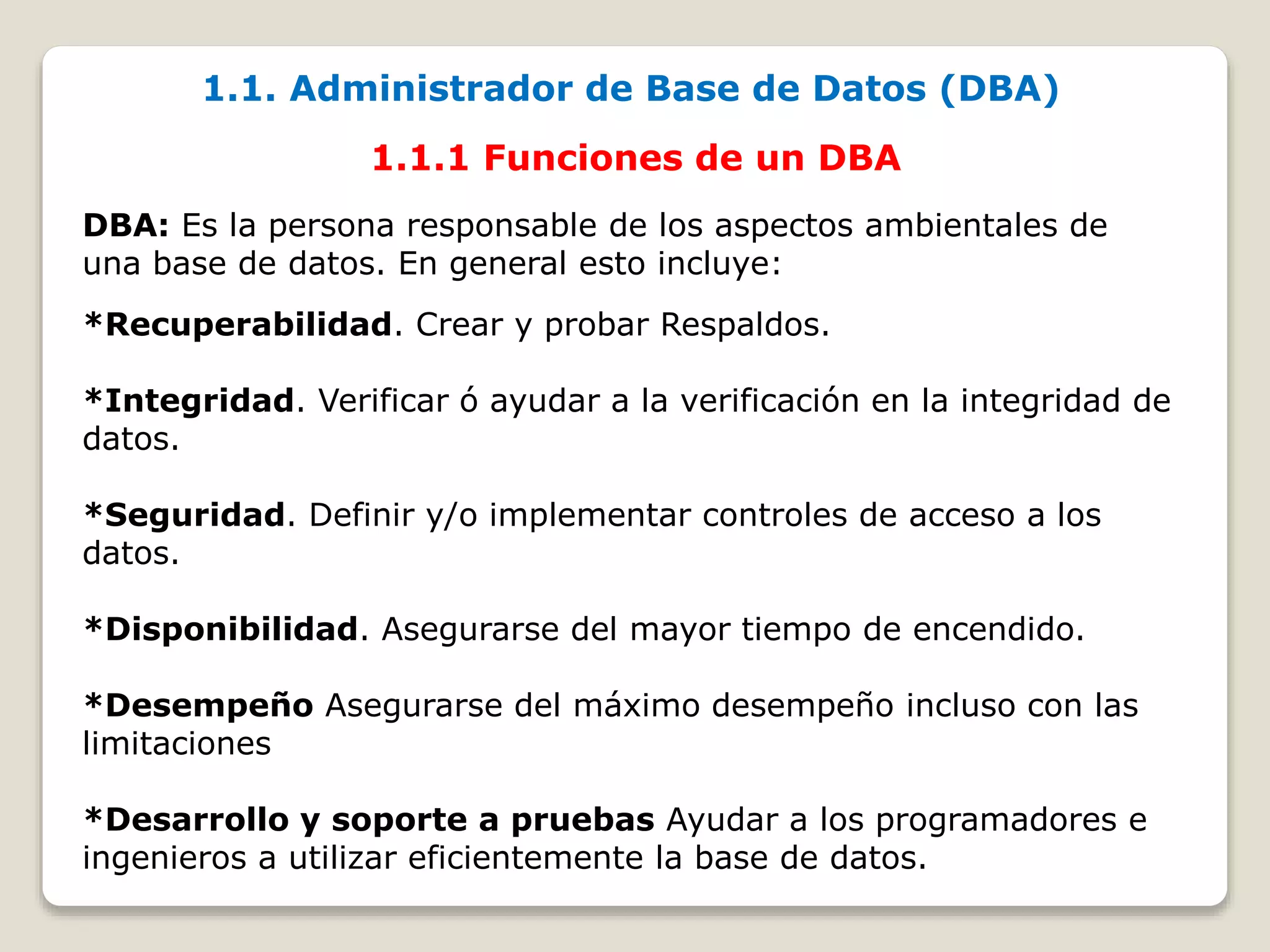 Perspectiva practica de la administracion de base de datos | PPT