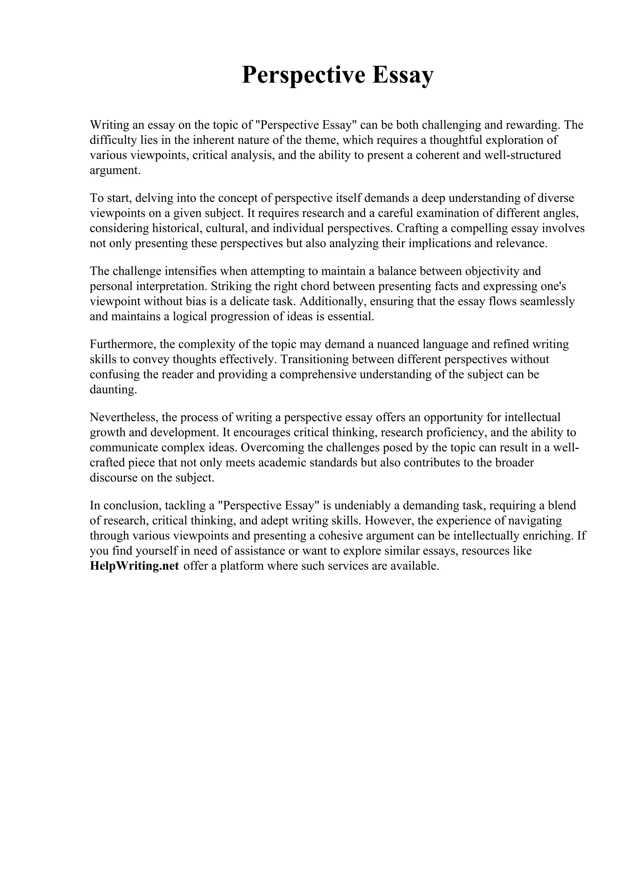 Perspective Essay. West Texas A&M University | PDF