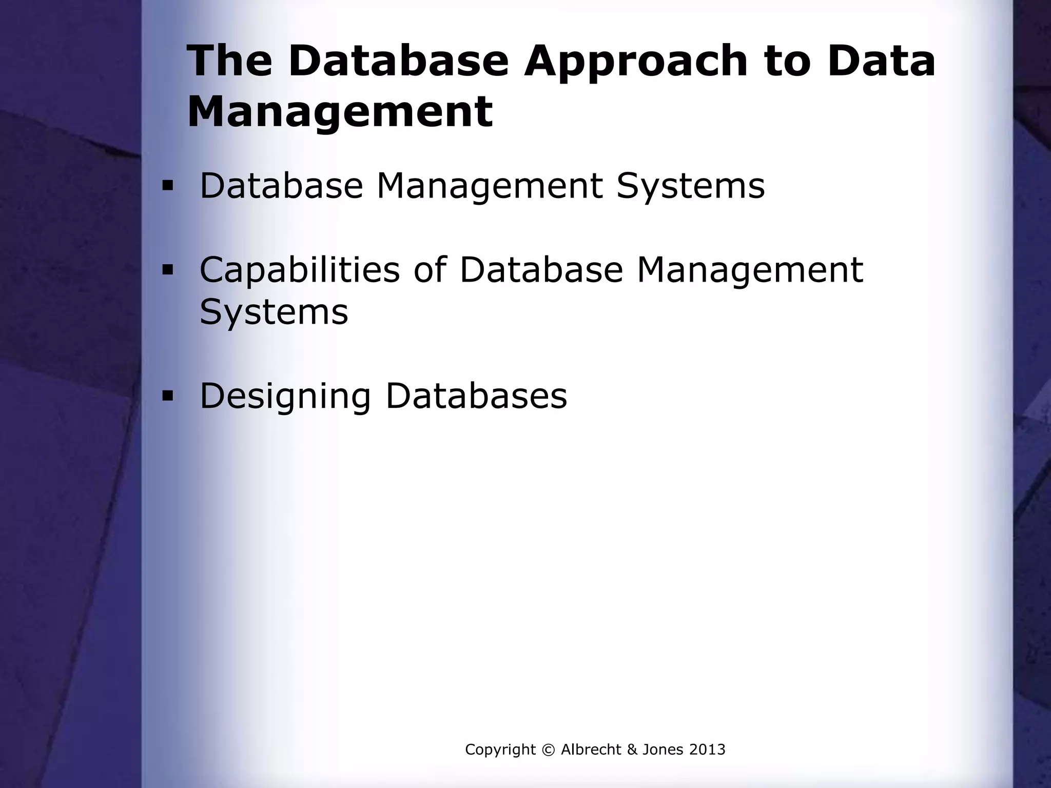 The Database Approach to Data Management | PPTX