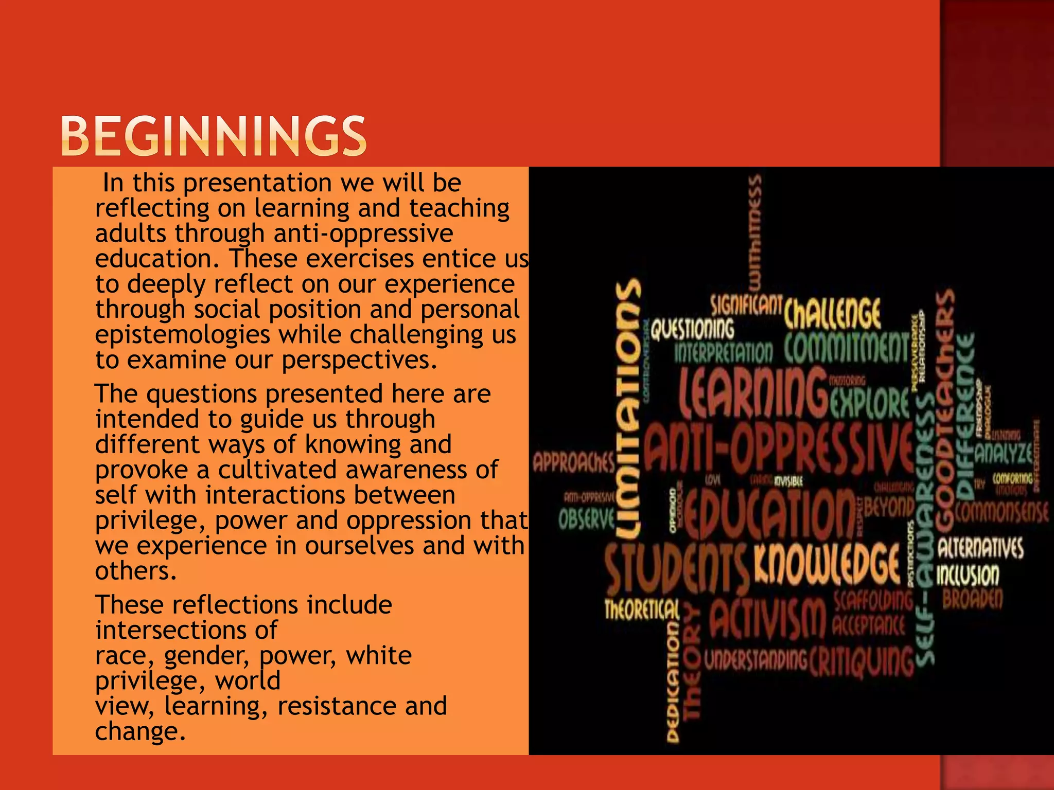 Perspectives of anti oppressive education in adult learning | PPTX