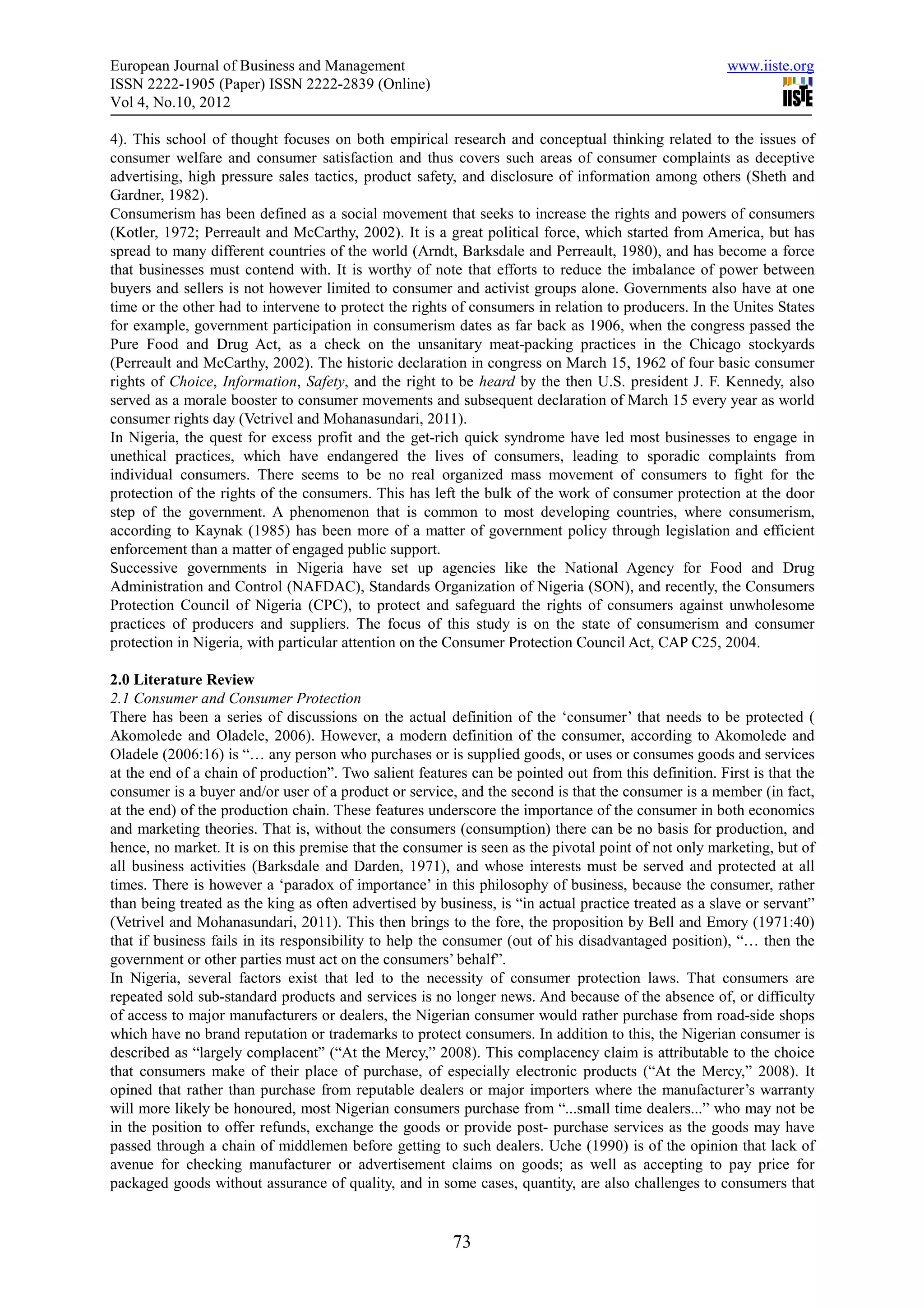 Perspectives on consumerism and consumer protection act in nigeria | PDF