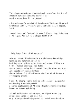 Perspectives on Ethics of AI Computer Science∗ Benjamin .docx
