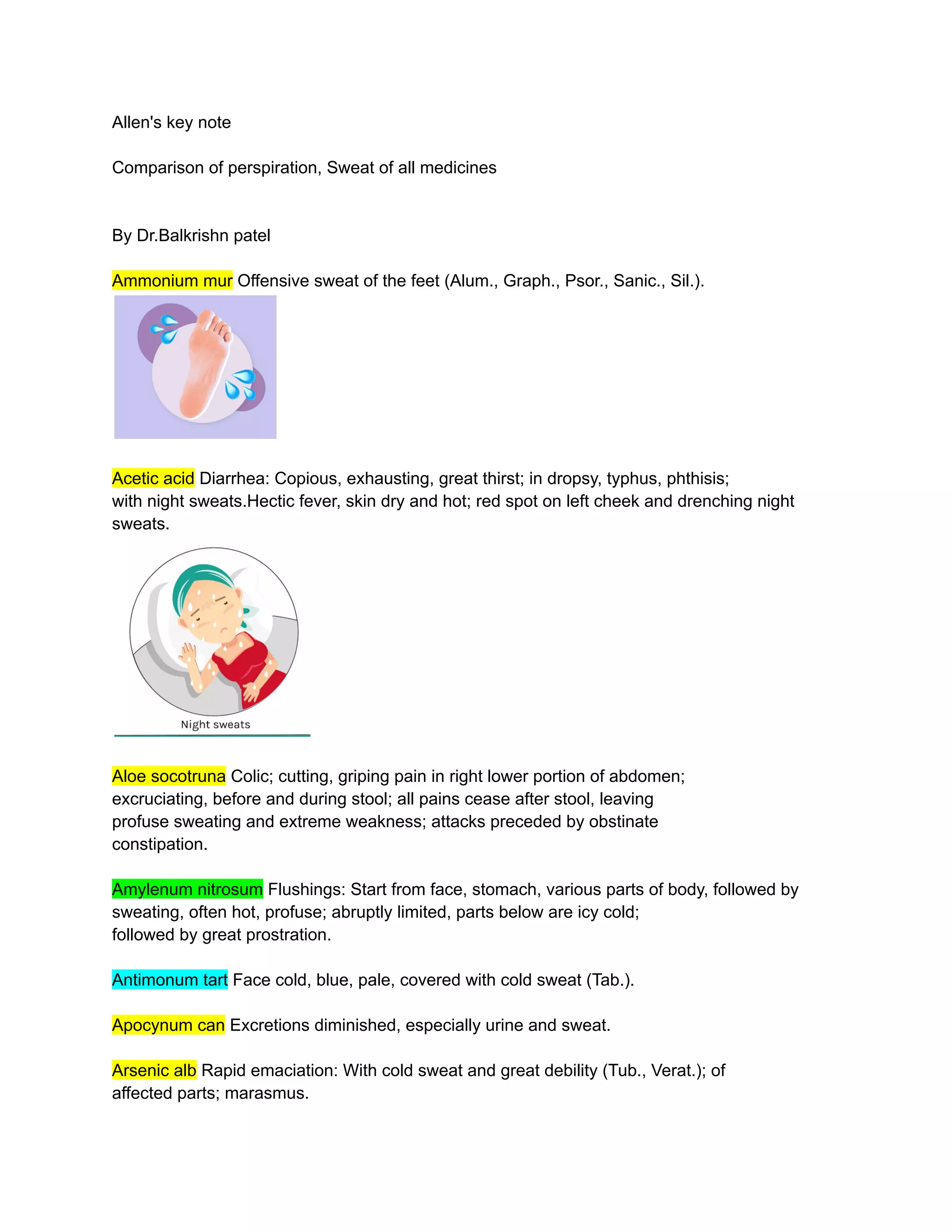 Perspiration,sweat and homoepathy Allen's key note comparison .(mission ...