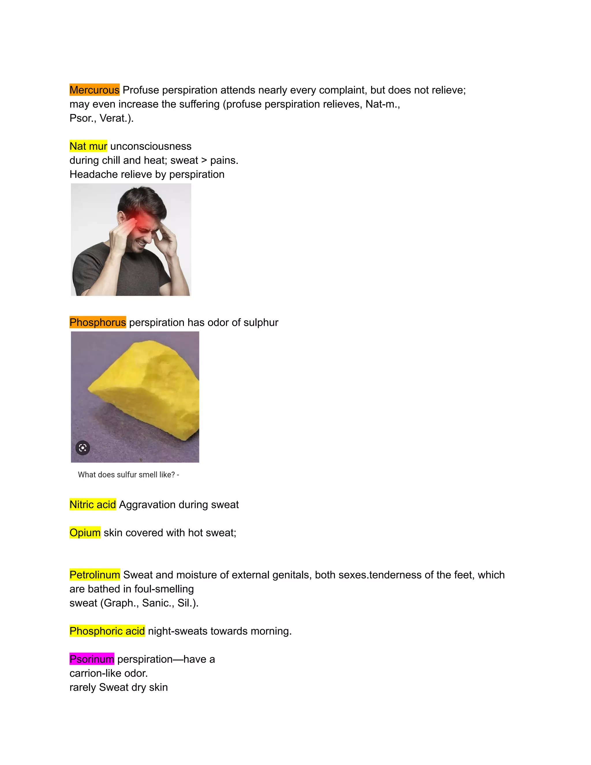 Perspiration,sweat and homoepathy Allen's key note comparison .(mission ...