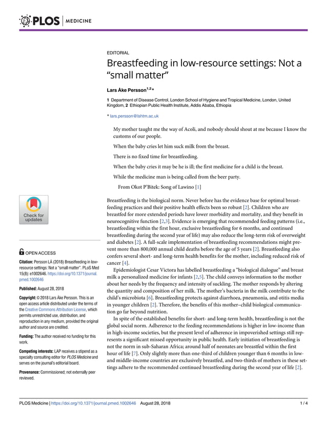 Persson ,Breastfeeding PLOS Med | PDF