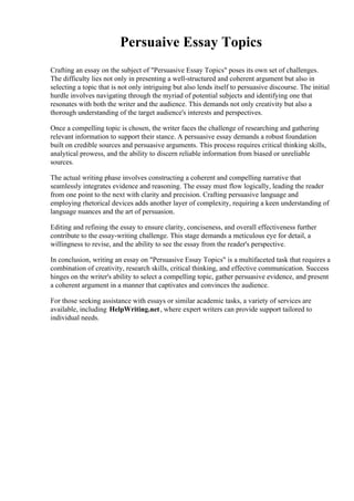 Persuaive Essay Topics. Regent University | PDF