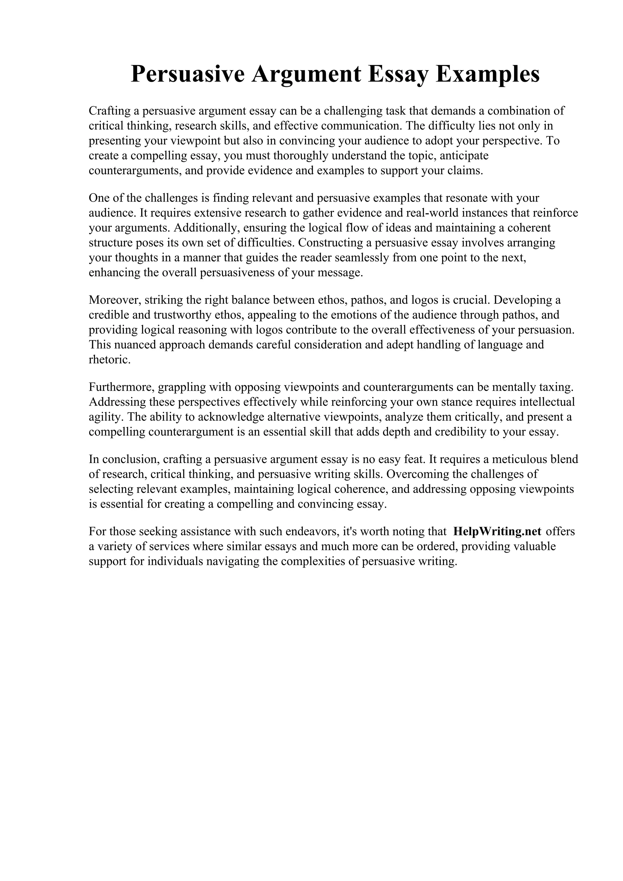 Persuasive Argument Essay Examples | PDF