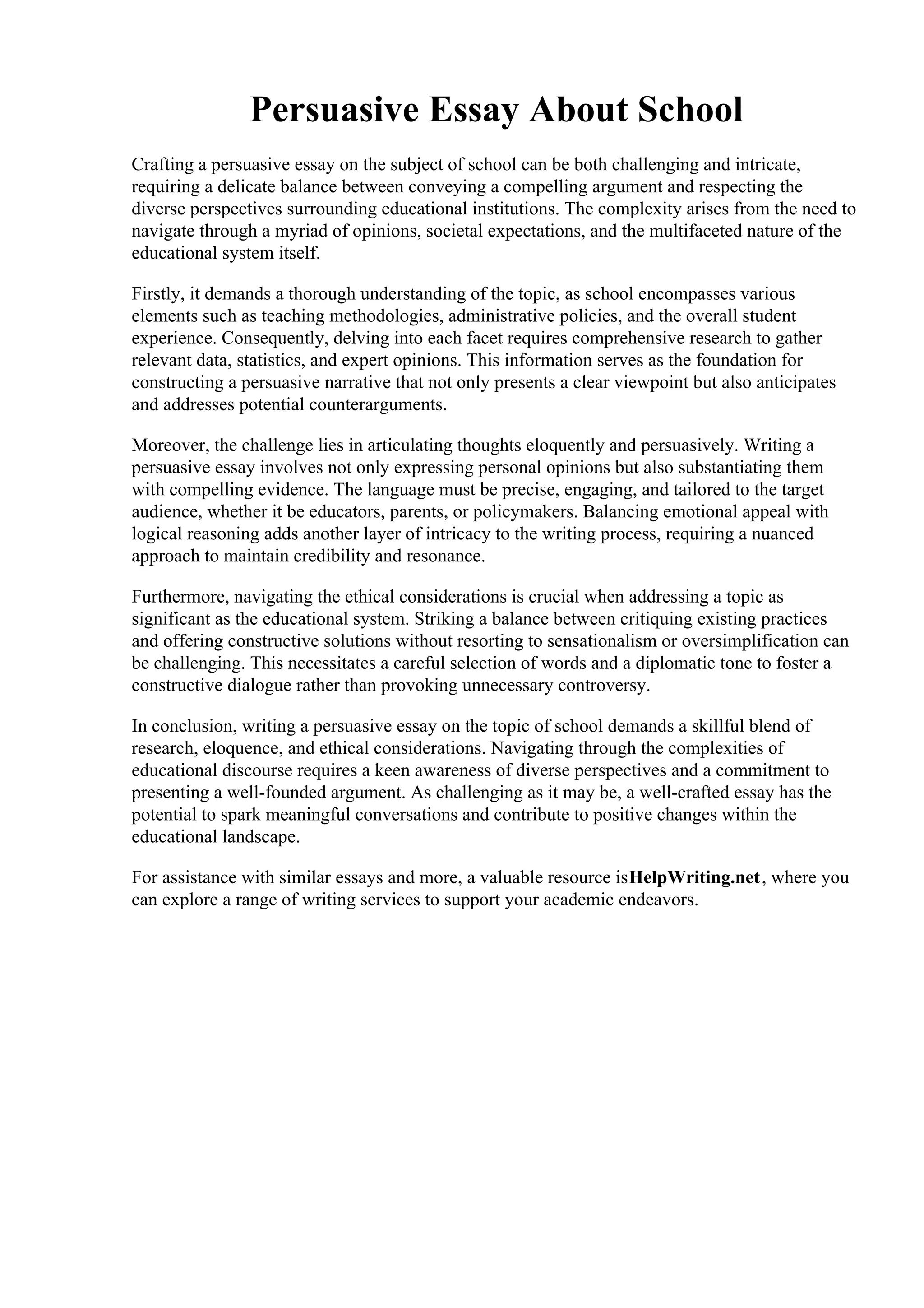 Persuasive Essay About School | PDF