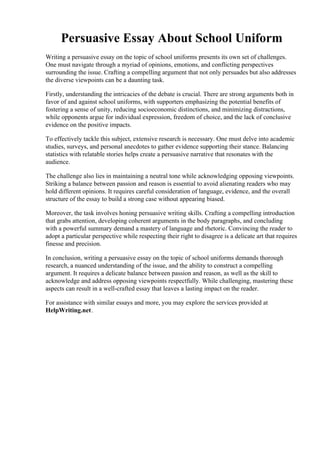 Persuasive Essay About School Uniform. School Uniform Persuasive Essay ...