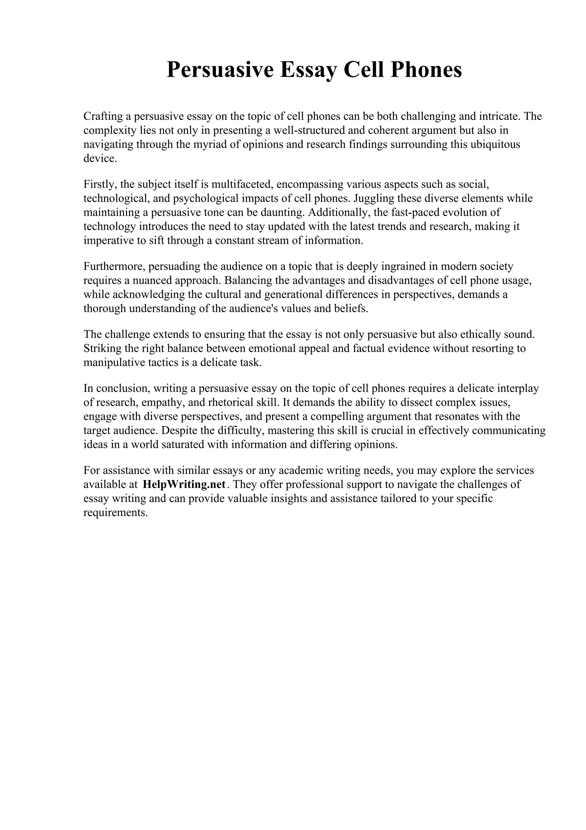 Persuasive Essay Cell Phones. Logos Evangelical Seminary | PDF