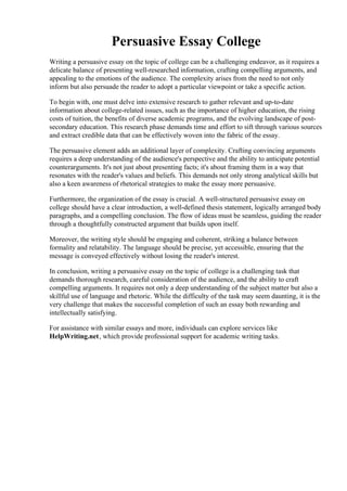 Persuasive Essay College. Persuasive essay examples for students | PDF