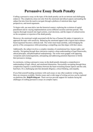 Persuasive Essay Death Penalty. Persuasive speech - Death Penalty ...