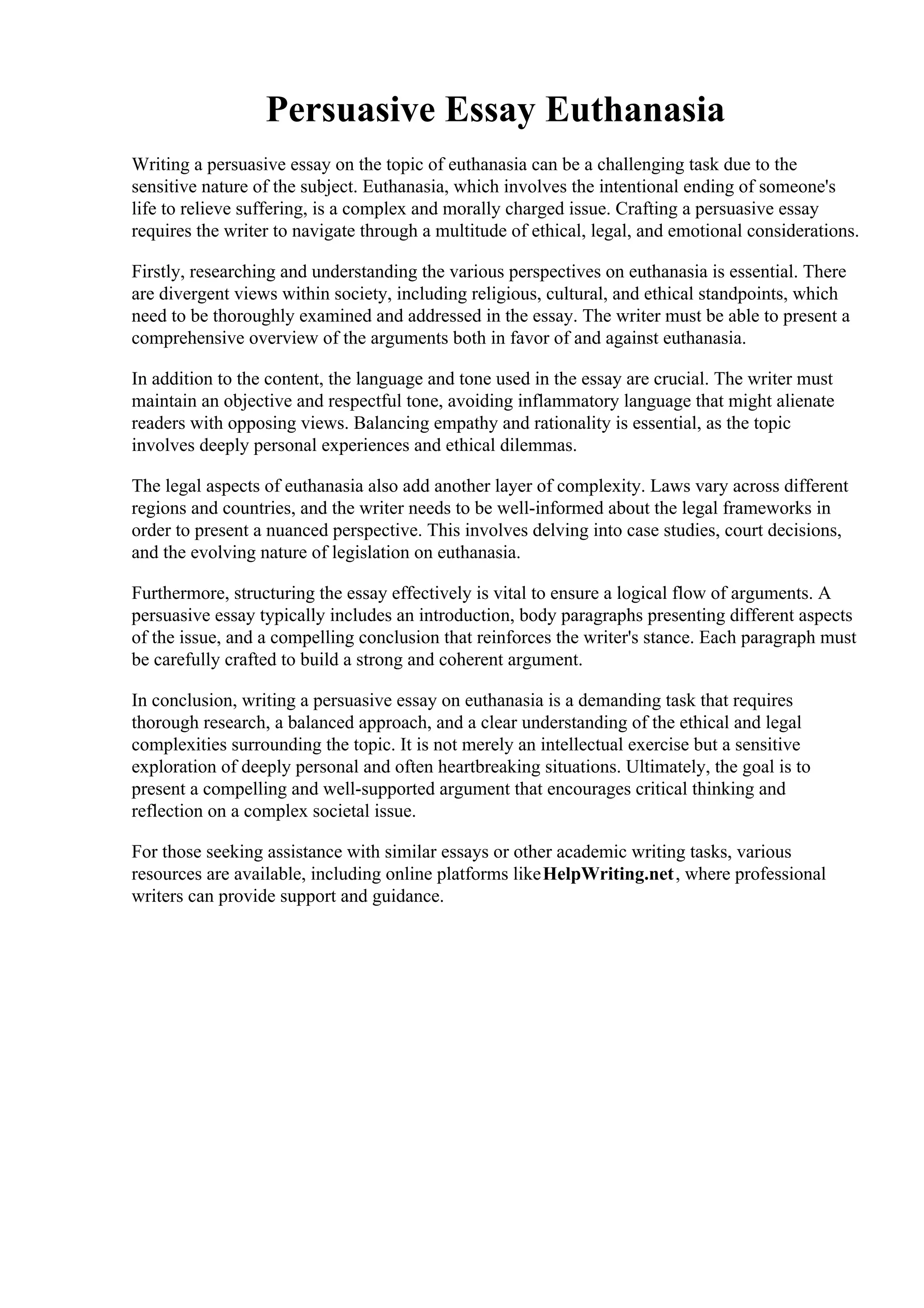 Persuasive Essay Euthanasia. Persuasive essay euthanasia legalized | PDF