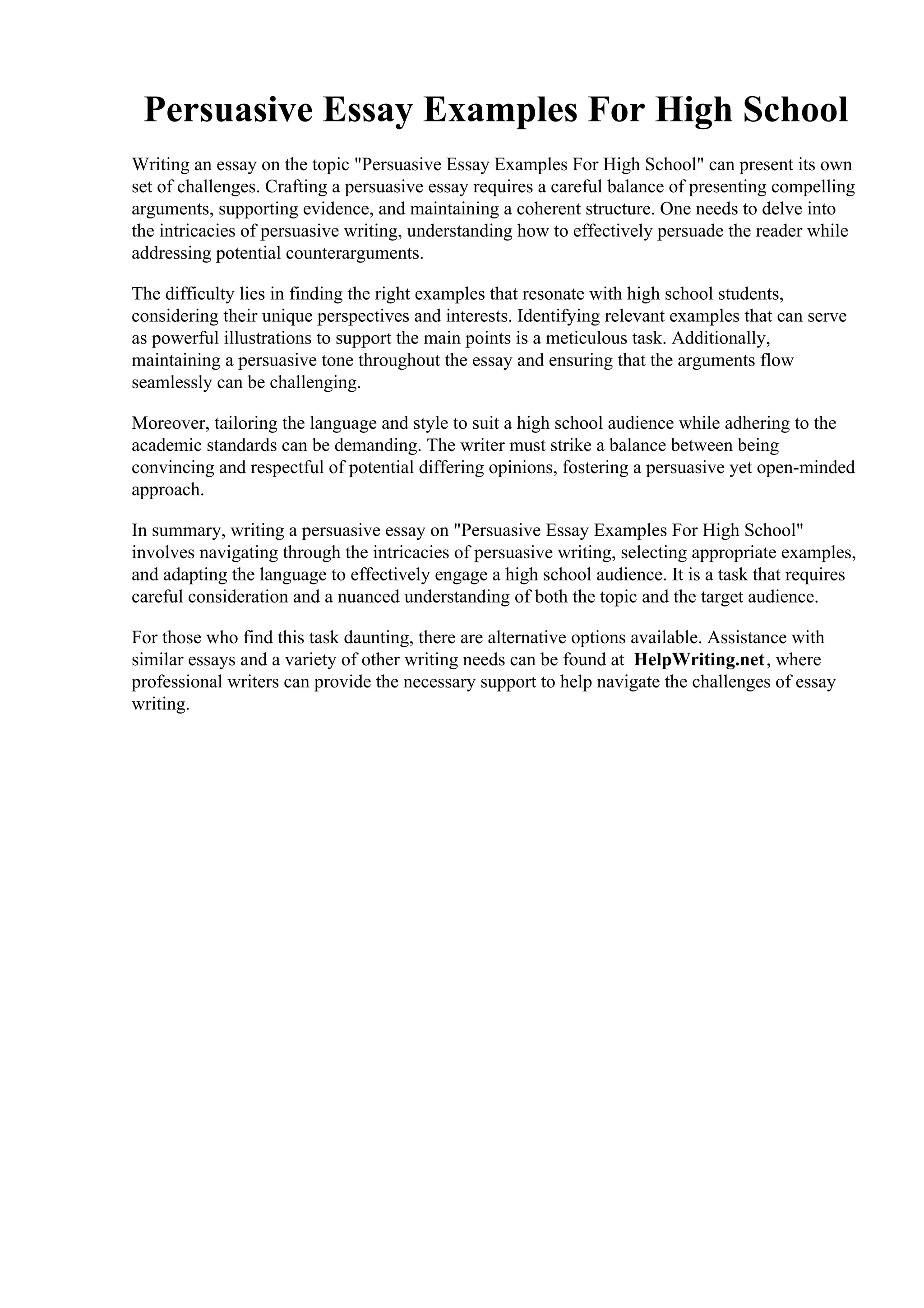 Persuasive Essay Examples For High School | PDF