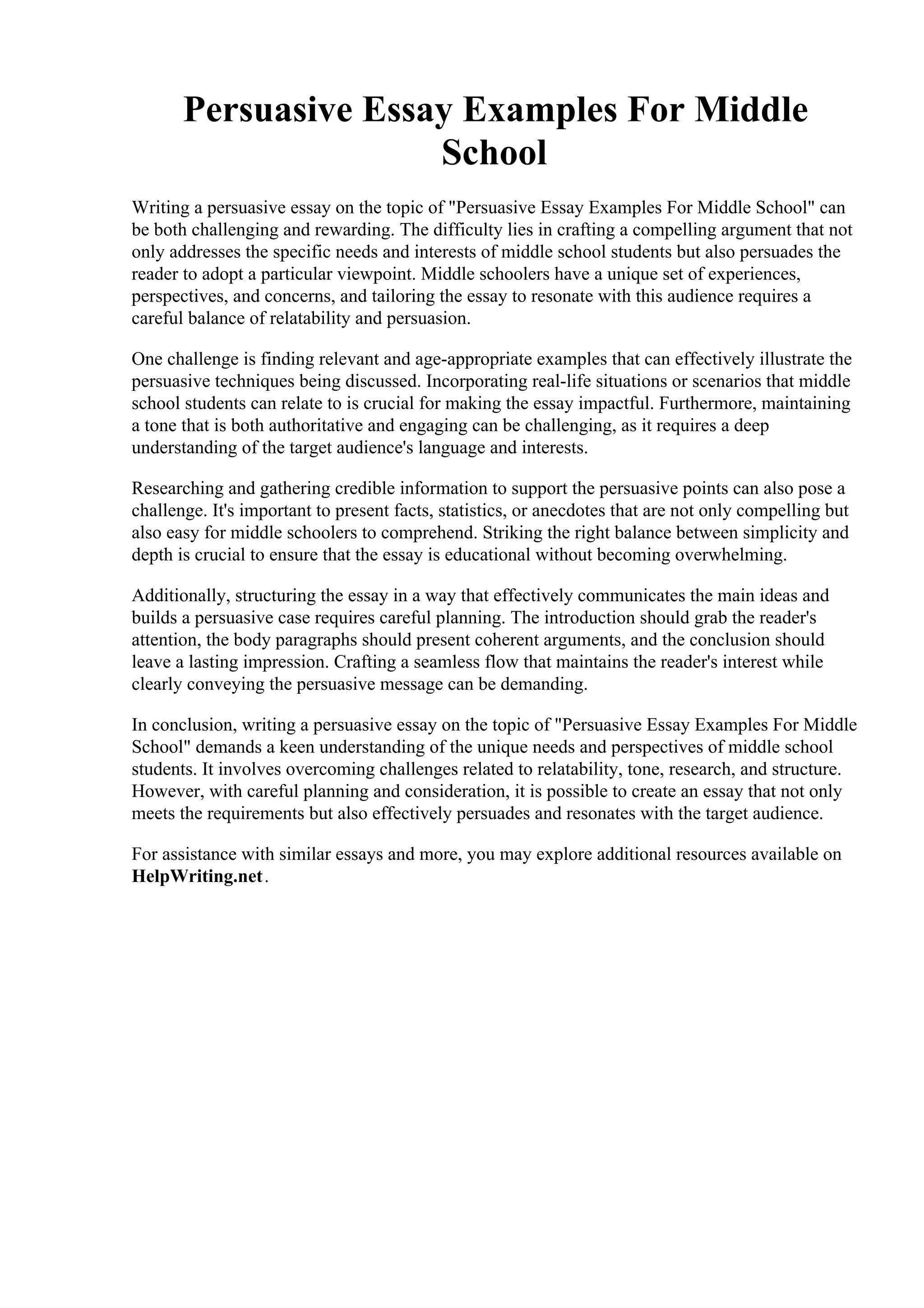 Persuasive Essay Examples For Middle School | PDF