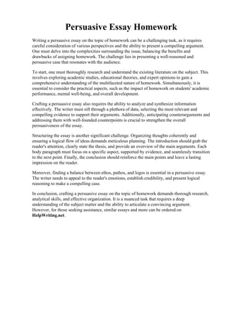 Persuasive Essay Homework. Narrative Essay: Homework persuasive essay | PDF