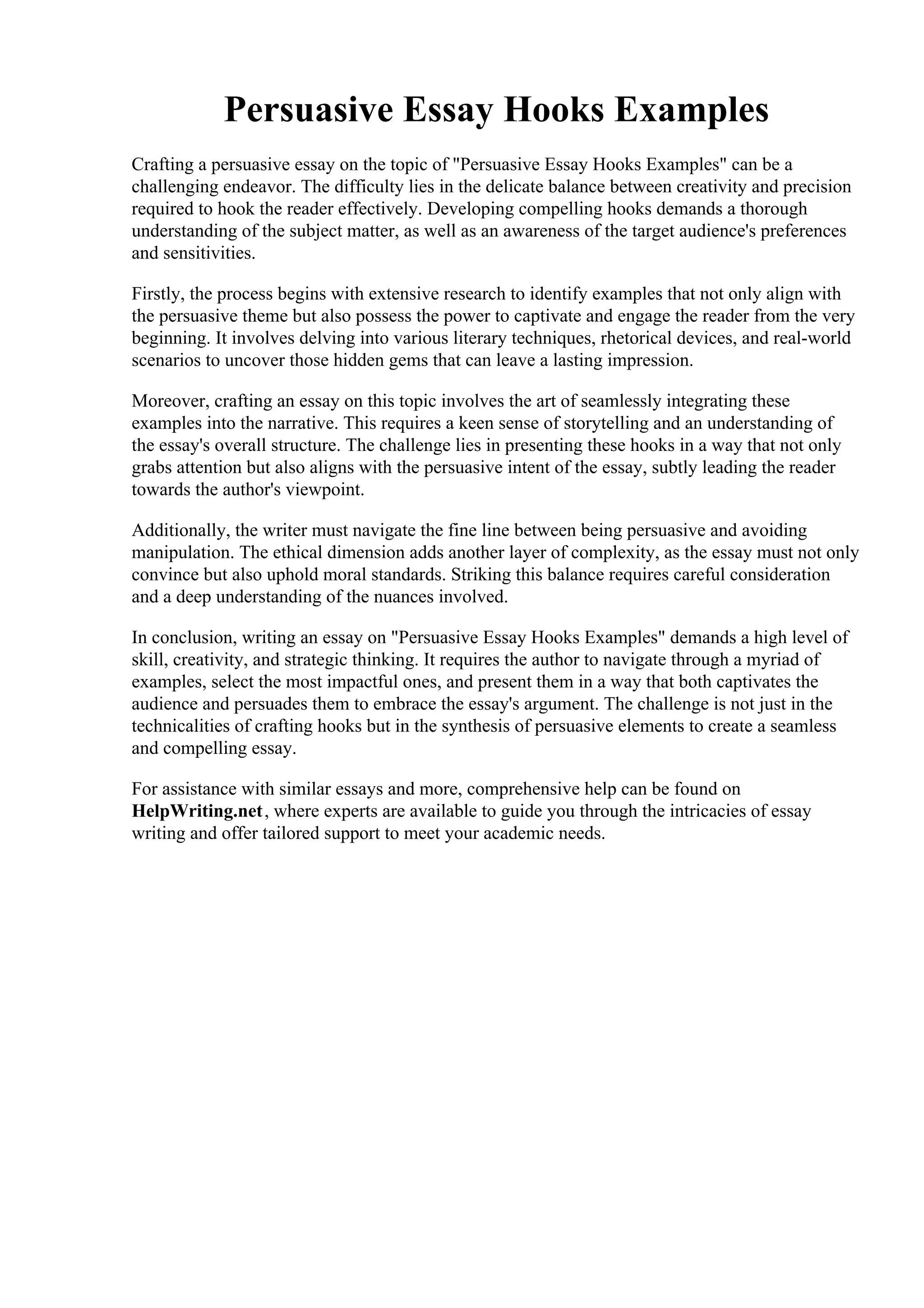 Persuasive Essay Hooks Examples. How to write a great hook for an essay ...