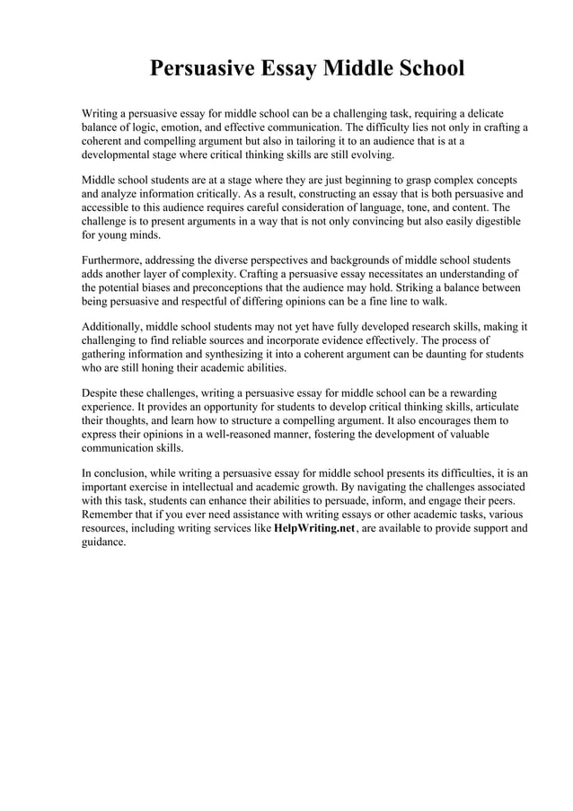 Persuasive Essay Middle School. Coker University | PDF