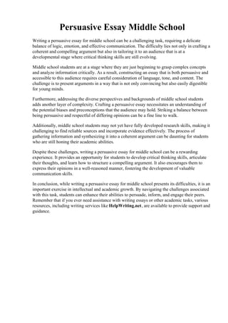 Persuasive Essay Middle School | PDF