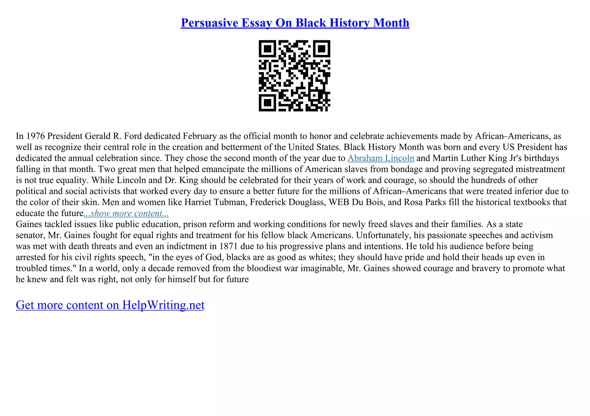 Persuasive Essay On Black History Month | PDF