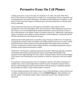 Persuasive Essay On Cell Phones. University of Richmond | PDF
