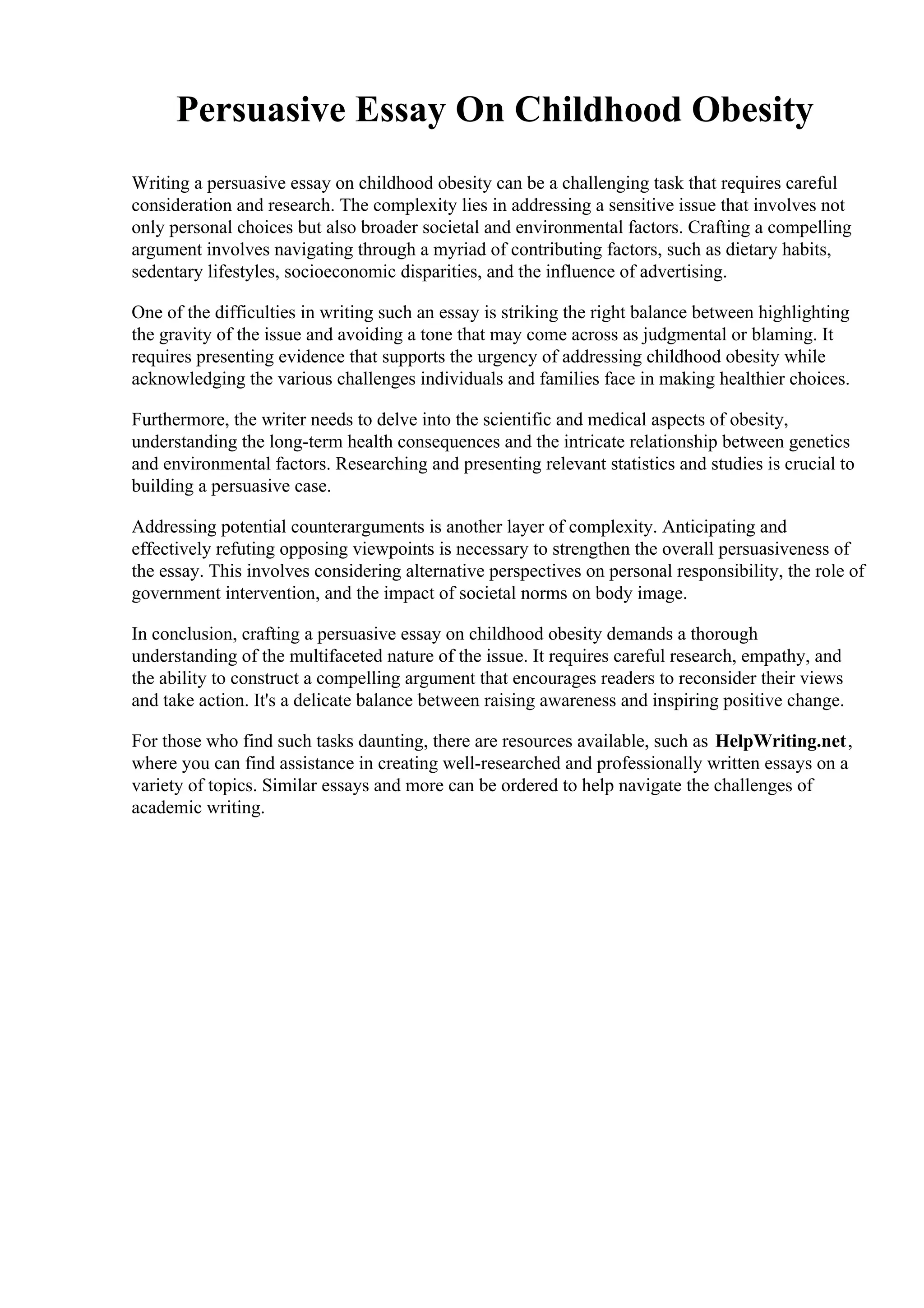 Persuasive Essay On Childhood Obesity.pdf | Medical Health