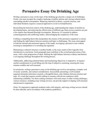 Persuasive Essay On Drinking Age | PDF