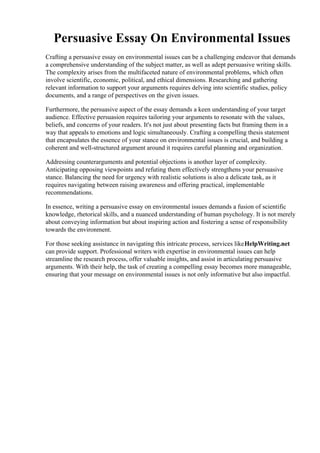 Persuasive Essay On Environmental Issues | PDF