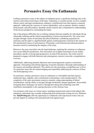 Persuasive Essay On Euthanasia. Passaic County Community College | PDF