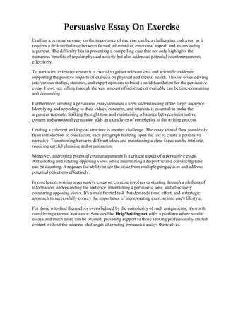 Persuasive Essay On Exercise. Persuasive Writing Examples - Year 4-6 ...