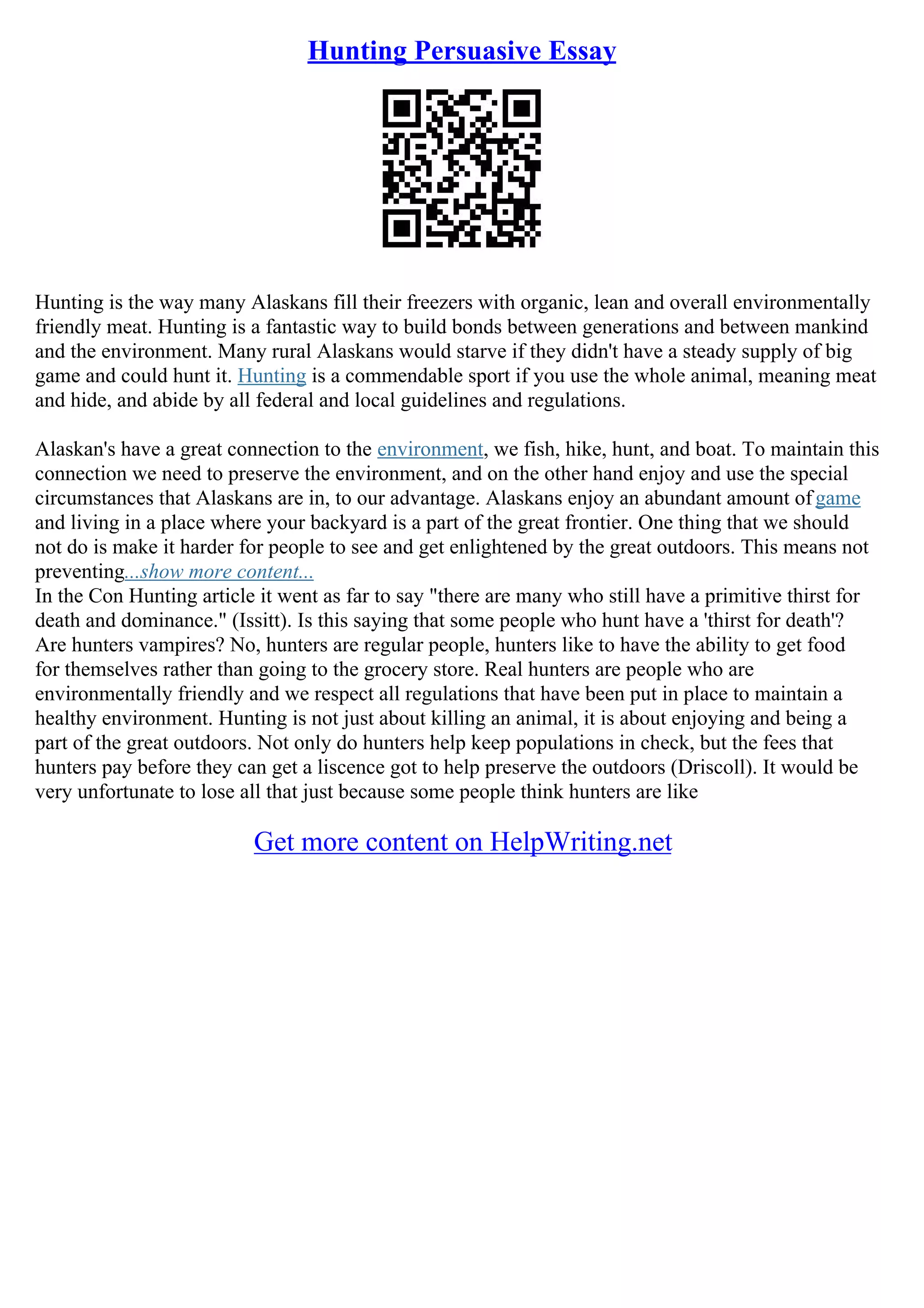 Persuasive Essay On Hunting | PDF