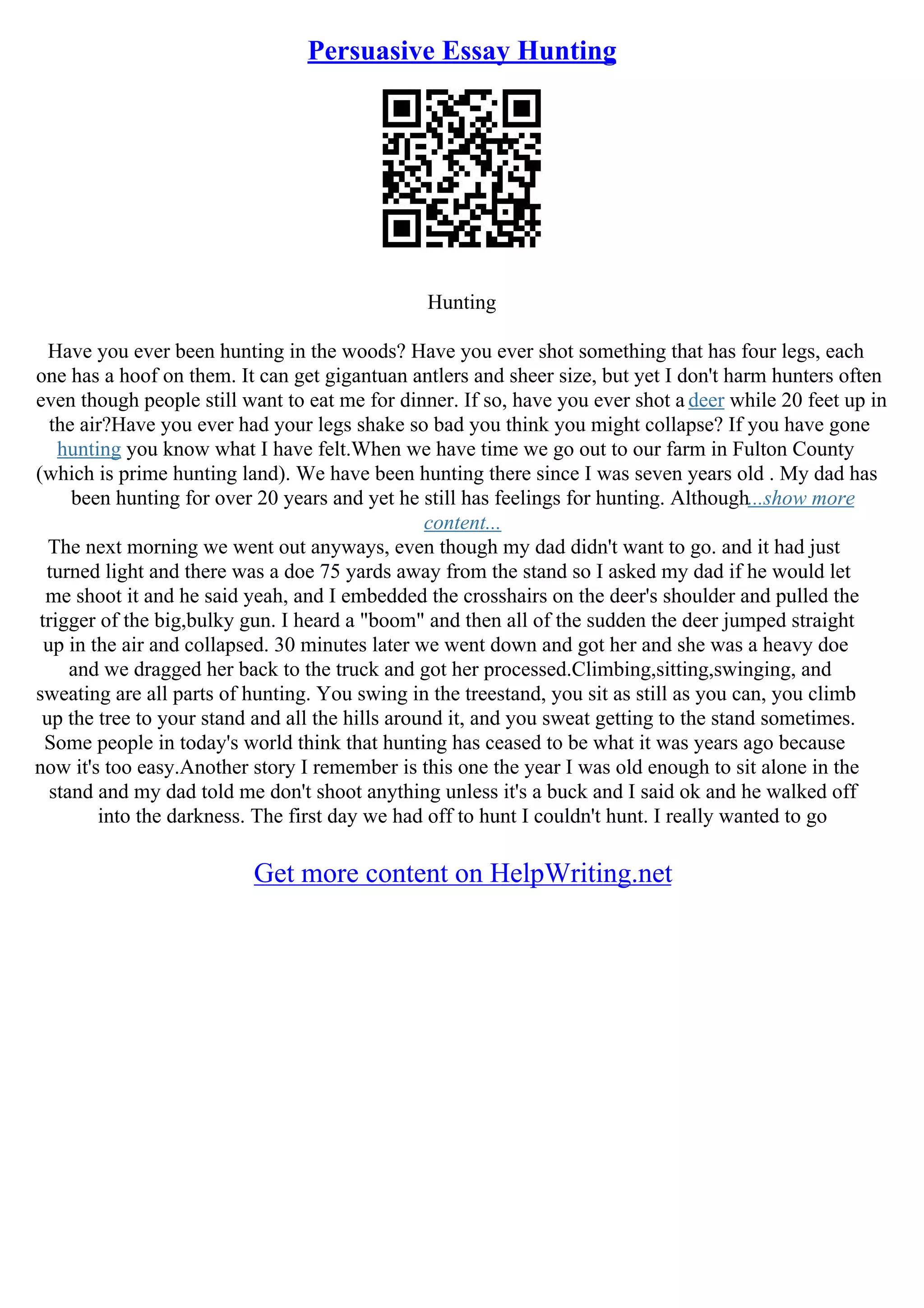 Persuasive Essay On Hunting | PDF