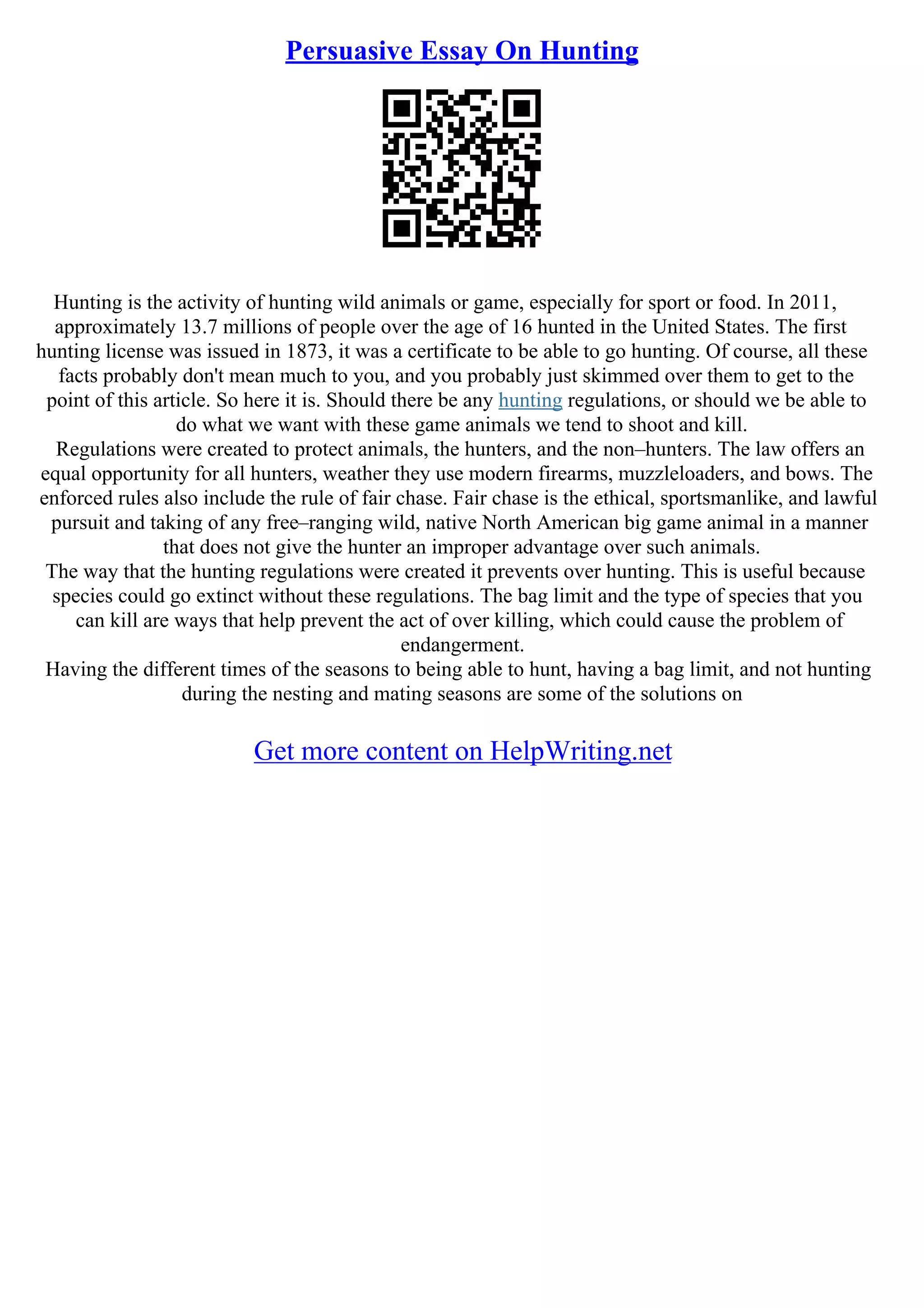 Persuasive Essay On Hunting | PDF
