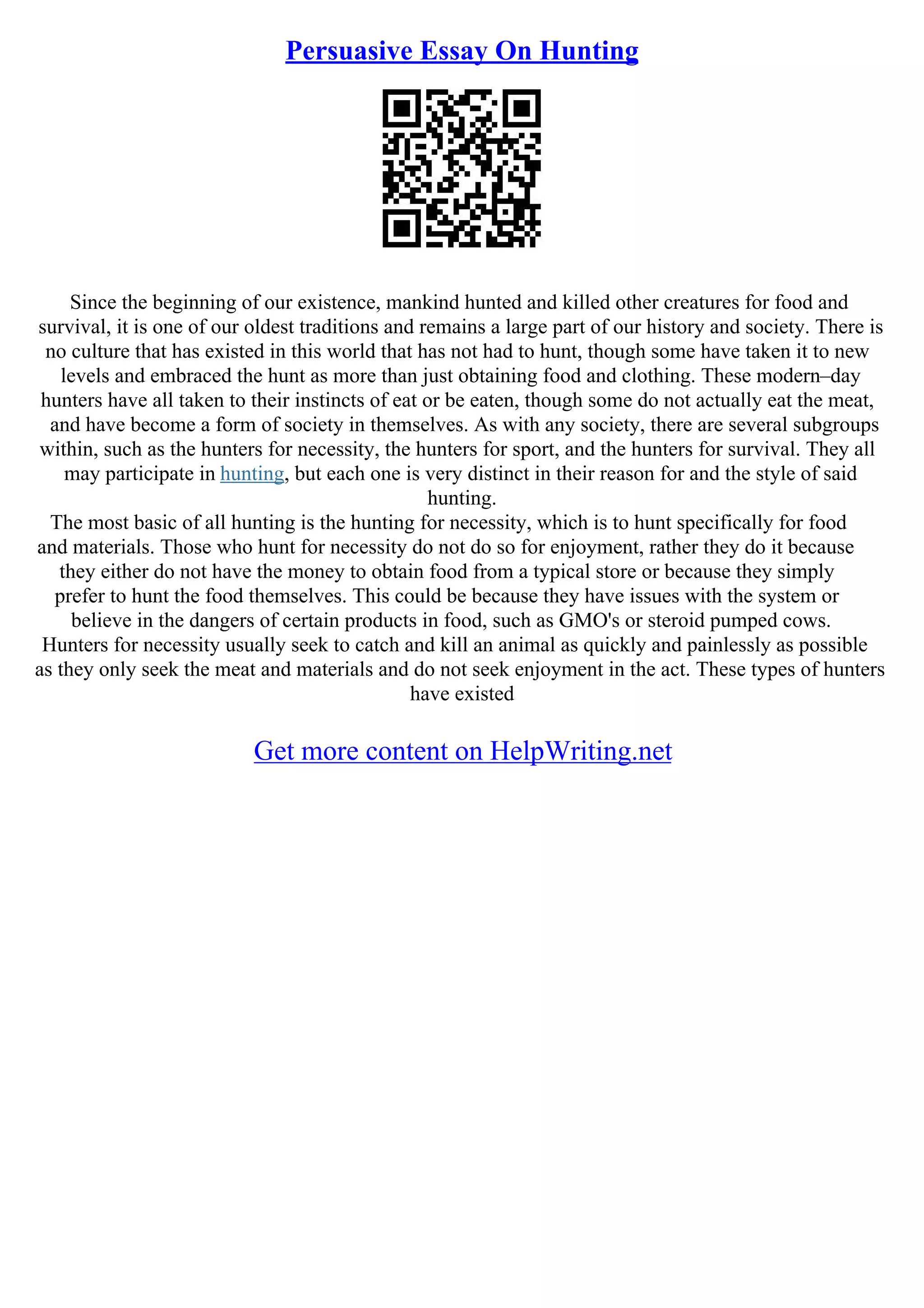 Persuasive Essay On Hunting | PDF