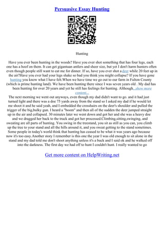 Persuasive Essay On Hunting | PDF