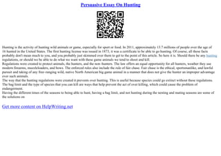 Persuasive Essay On Hunting | PDF