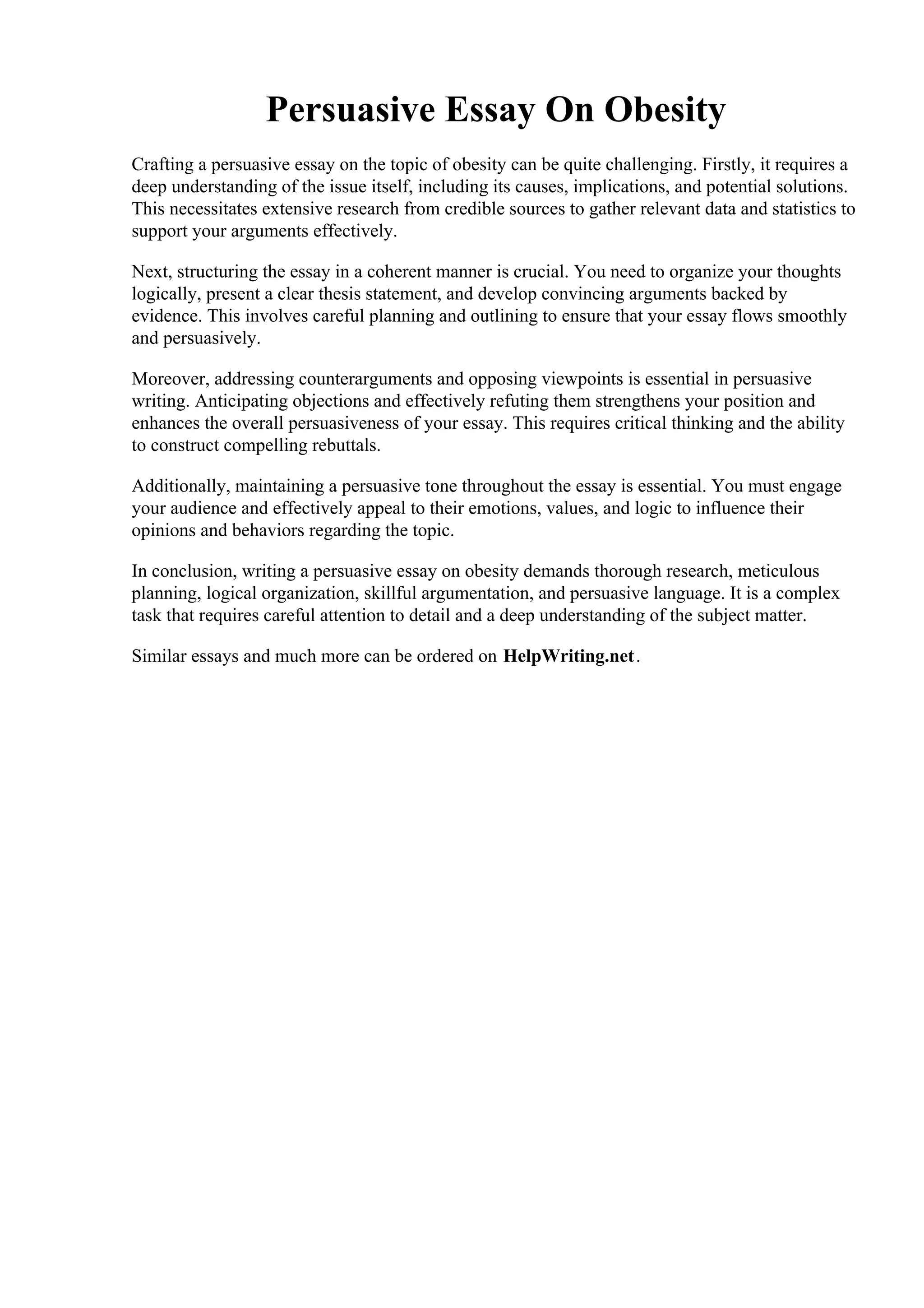 Persuasive Essay On Obesity | PDF