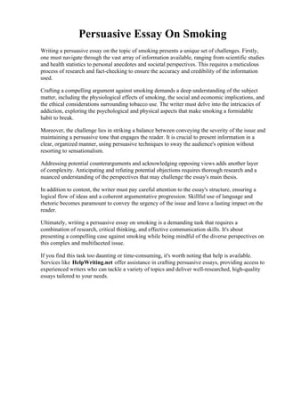 Persuasive Essay On Smoking. Persuasive essay to stop smoking - GCSE ...